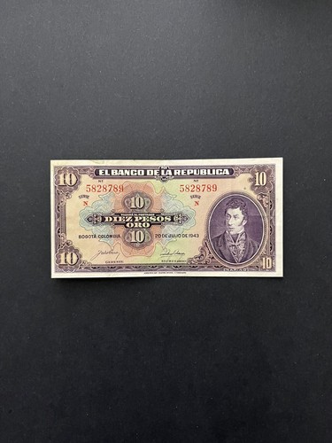 Columbia Banknote 1943 10 Pesos #389b VF Circulated | eBay