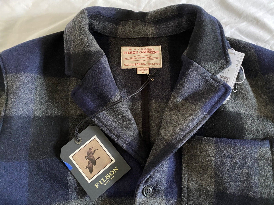 FILSON MACKINAW WOOL BLAZER BLACK/CHARCOAL/NAVY BUFFALOCHECK XL LIMITED ...