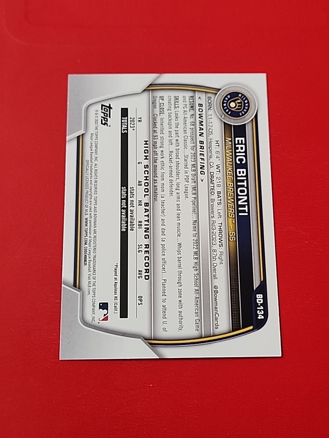 2023 Bowman Draft - #BD-134 Eric Bitonti (RC) for sale online | eBay