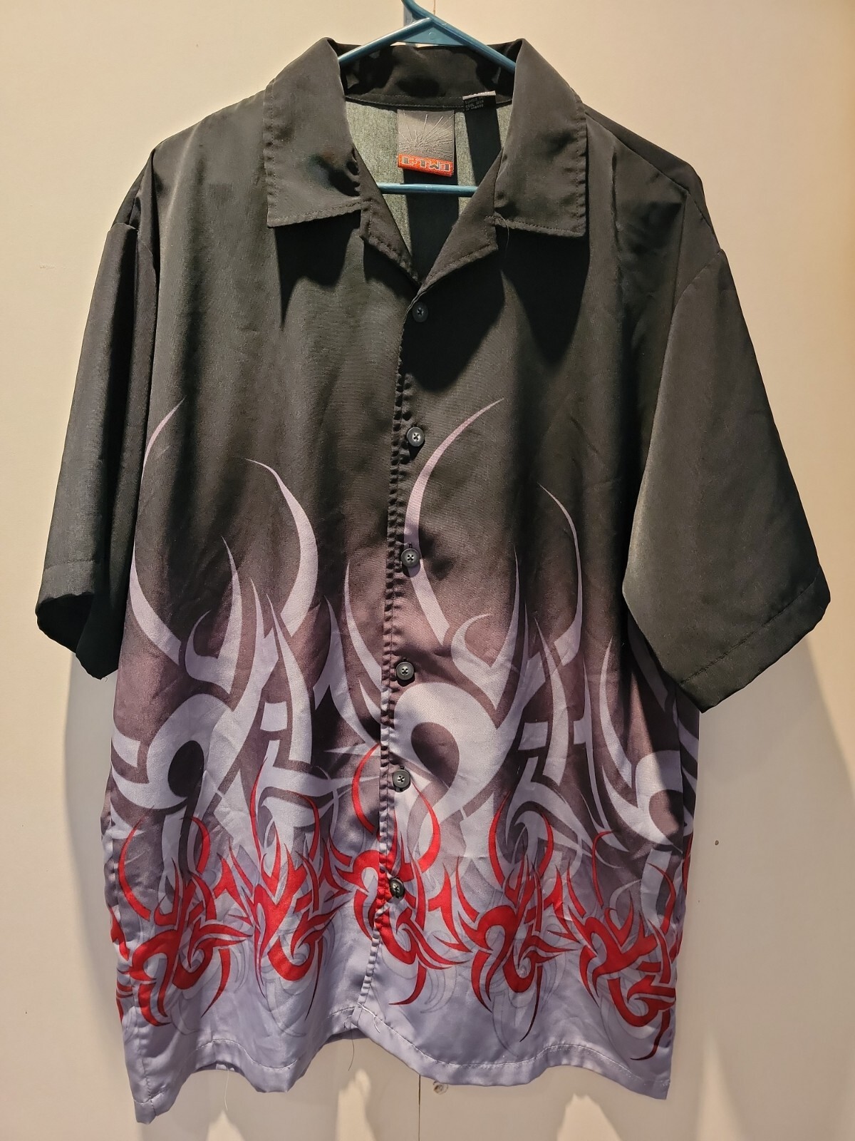 Vintage Y2K C Two Flame Fire Print Pattern Button Shi… - Gem