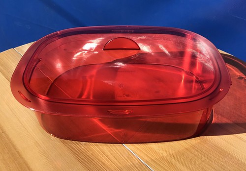 Tupperware New Beautiful Transparent/Red Oval Microwave steamer 2.1L ...