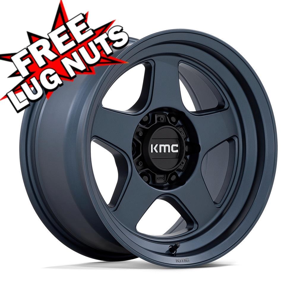 17 inch 17x8.5 KMC KM728 LOBO METALLIC BLUE wheels rims 5x5 5x127 -10 ...