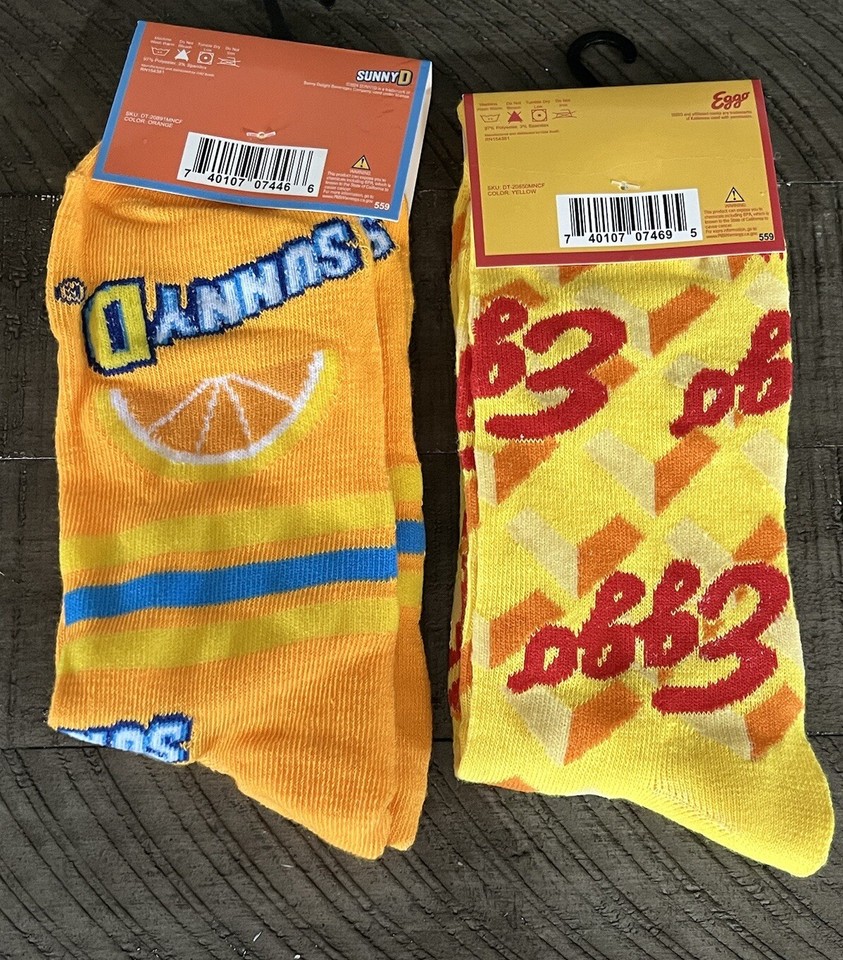 2 Pair Funny Socks Eggo Waffle, Sunny Delight Novelty Crew Socks Shoe ...