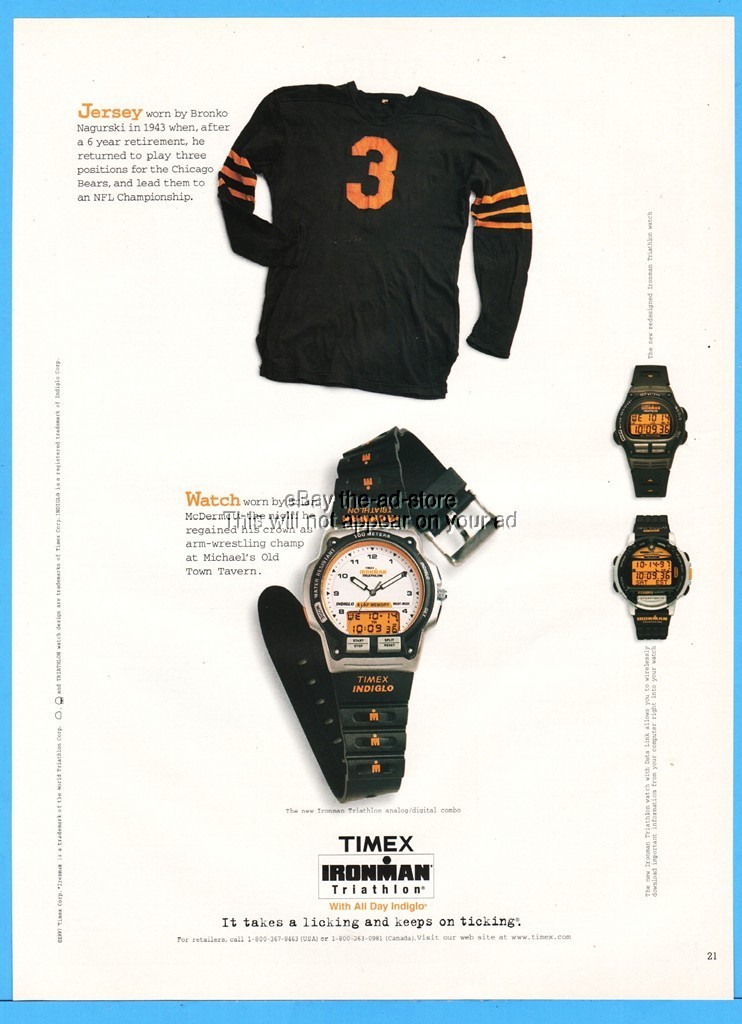 1997 Timex Ironman Sport Watch Bronko Nagurski Chicago Bears Jersey ...