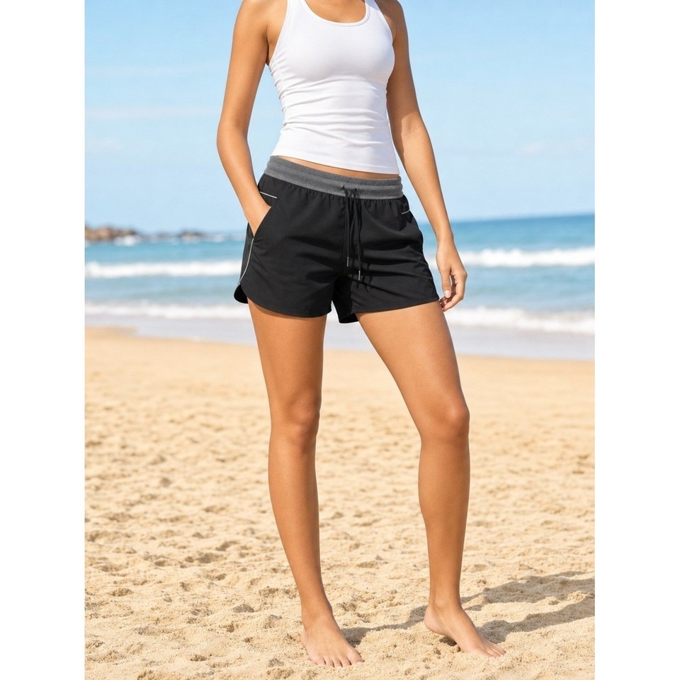 Terra & Sky Black Active Running Shorts Plus Size 18W Gray Waistband ...