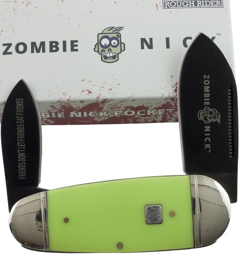 Rough Rider Zombie Nick Toenail Pocket Knife RR1455 Green Comp Handles ...