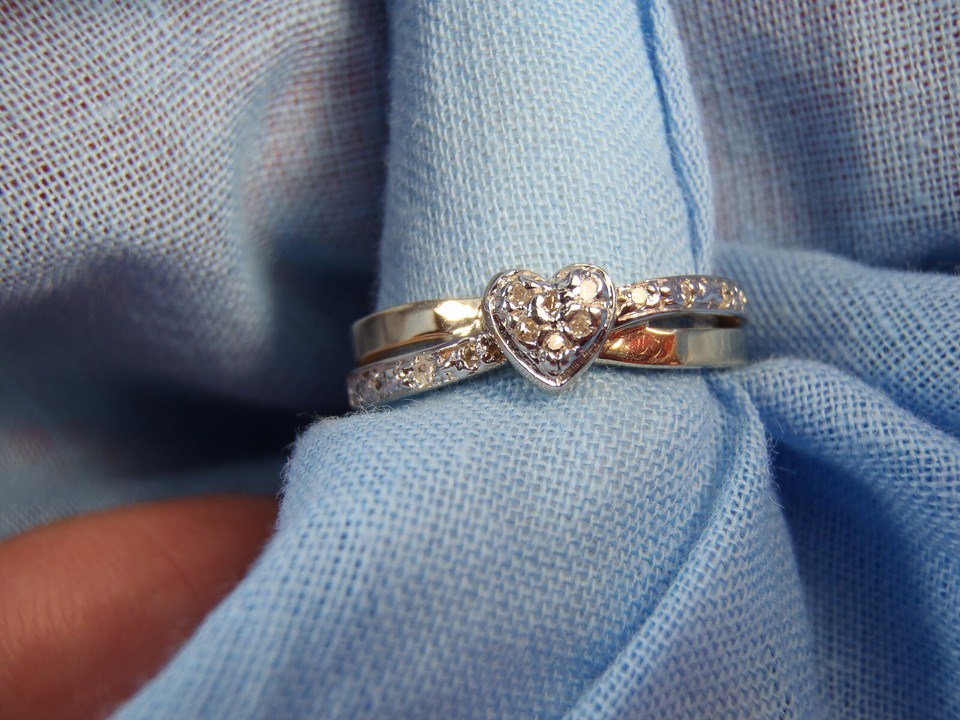 1/10 CT Sparkling Diamond Heart Split Shank Ring in Solid 10K Yellow ...