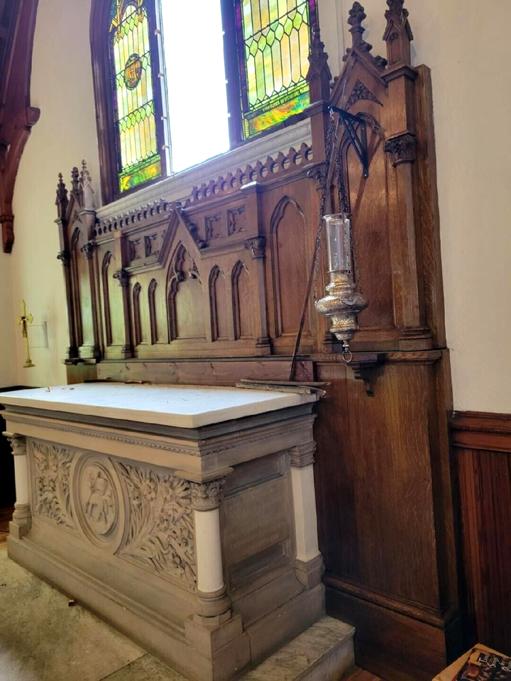 Gothic Church Chapel Caen stone Altar Wood Reredos Carrara Marble ...