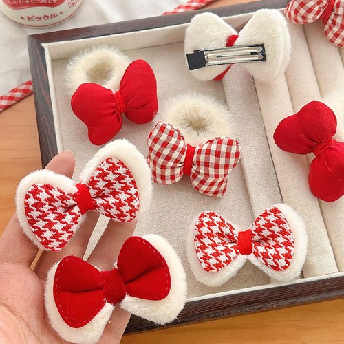 Korean Style Bow Barrettes Hairpin Sweet Grid Furry Bowknot Plush Hair ...