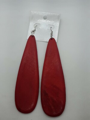 New Red Long Teardrop Shoulder Dusters Earrings Lightweight Wood Dangle ...