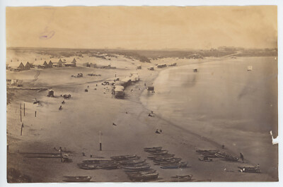 ALBUMEN PRINT SETTLEMENT WATERFRONT W/ BOATS, WAGONS, PEOPLE | eBay