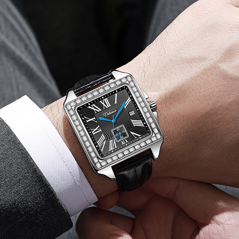 New Men's Square Mechanical Watch Roman Numeral Dial Water Resistant ...