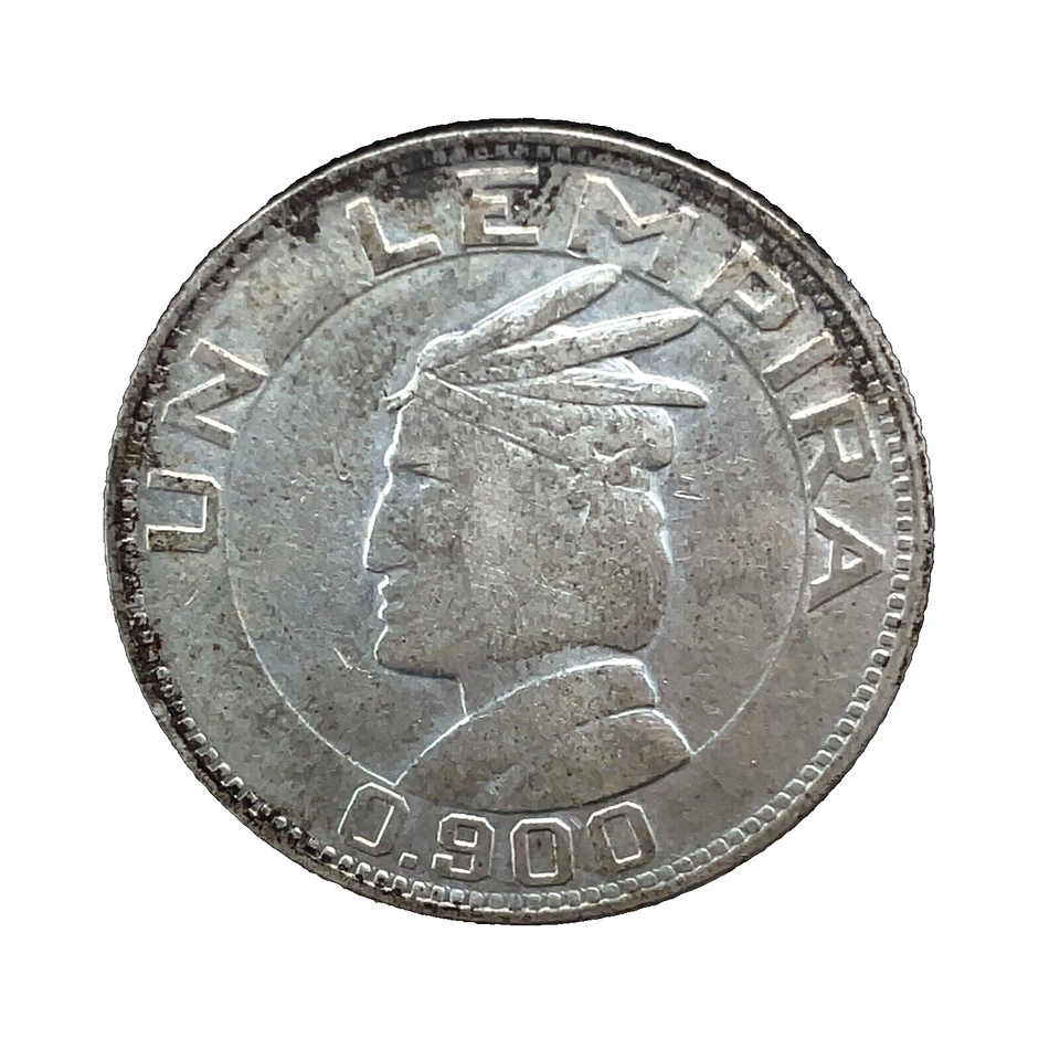 HONDURAS - 1932 UN LEMPIRA Lencas Leader 0.900 SILVER COIN #1 UNC. KM ...