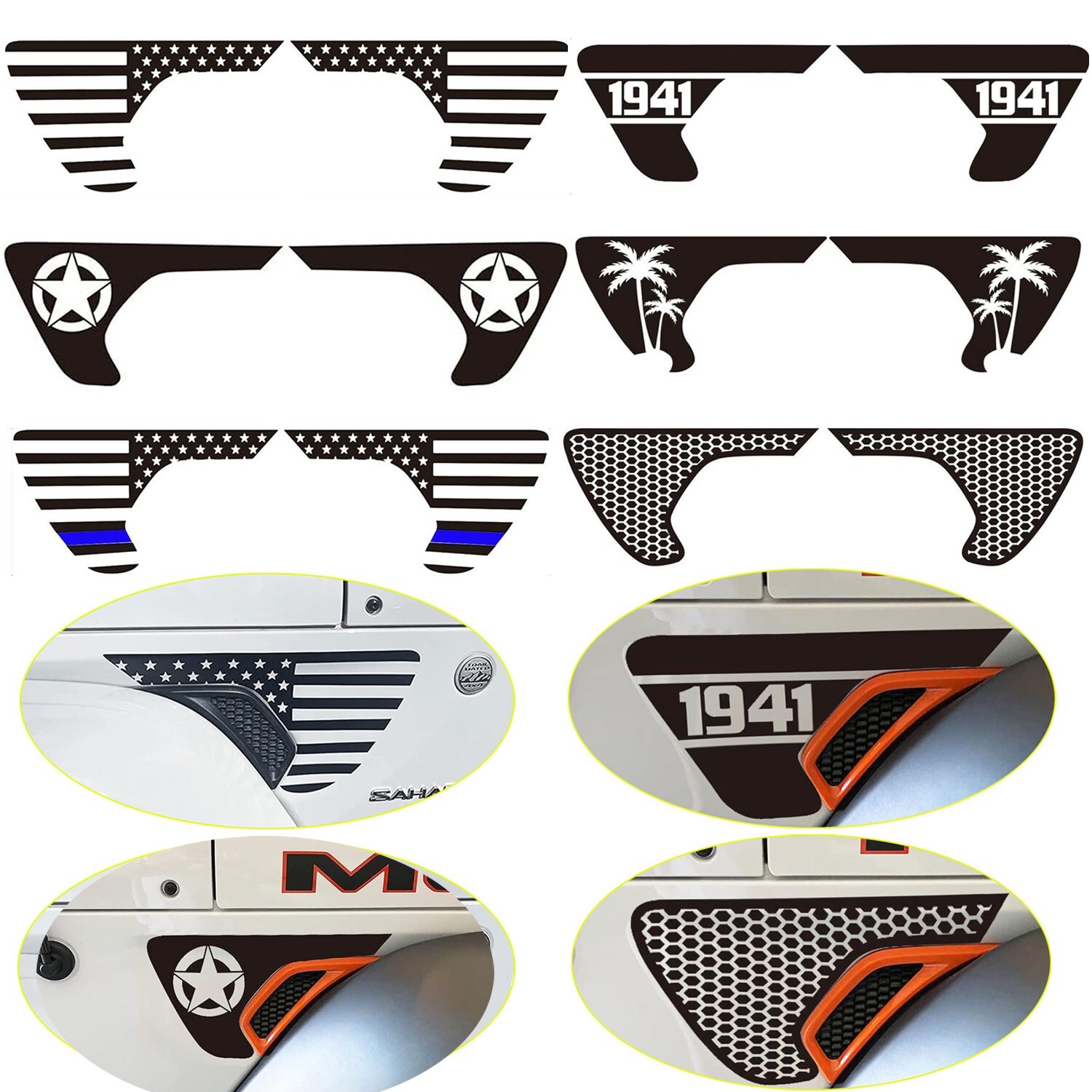 1941 2pc Fender Vent Decals for Jeep Wrangler JL JLU Gladiator JT 2018 ...