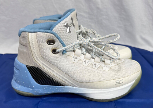 Under Armour Steph Curry 3 White/ Blue Basketball Shoes 4Y Excellent ...