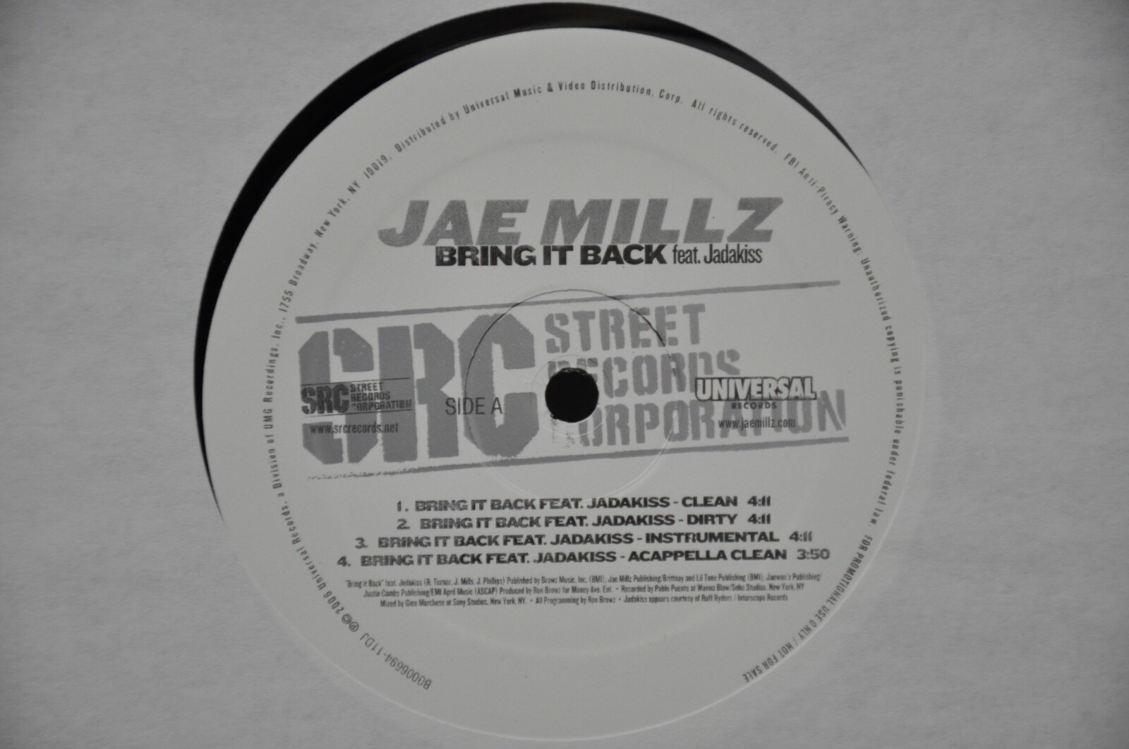 Jae Millz Bring It Back feat Jadakiss 2006 PROMO LP Vinyl 12" VG+. [INV ...
