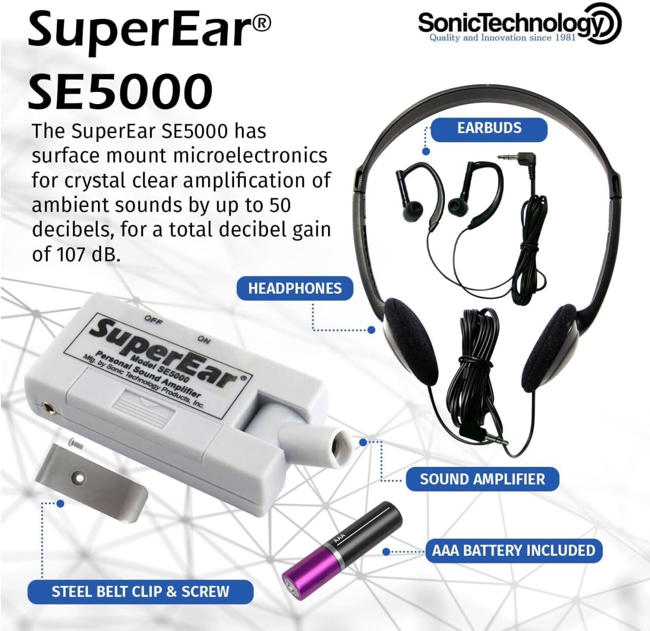 SuperEar Sonic Ear Personal Sound Amplifier Model SE5000 for sale ...