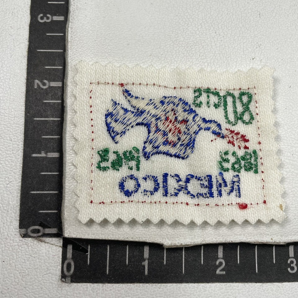 Vtg Postage Stamp Theme Peace Dove MEXICO 80¢ Felt Patch Color Scheme ...
