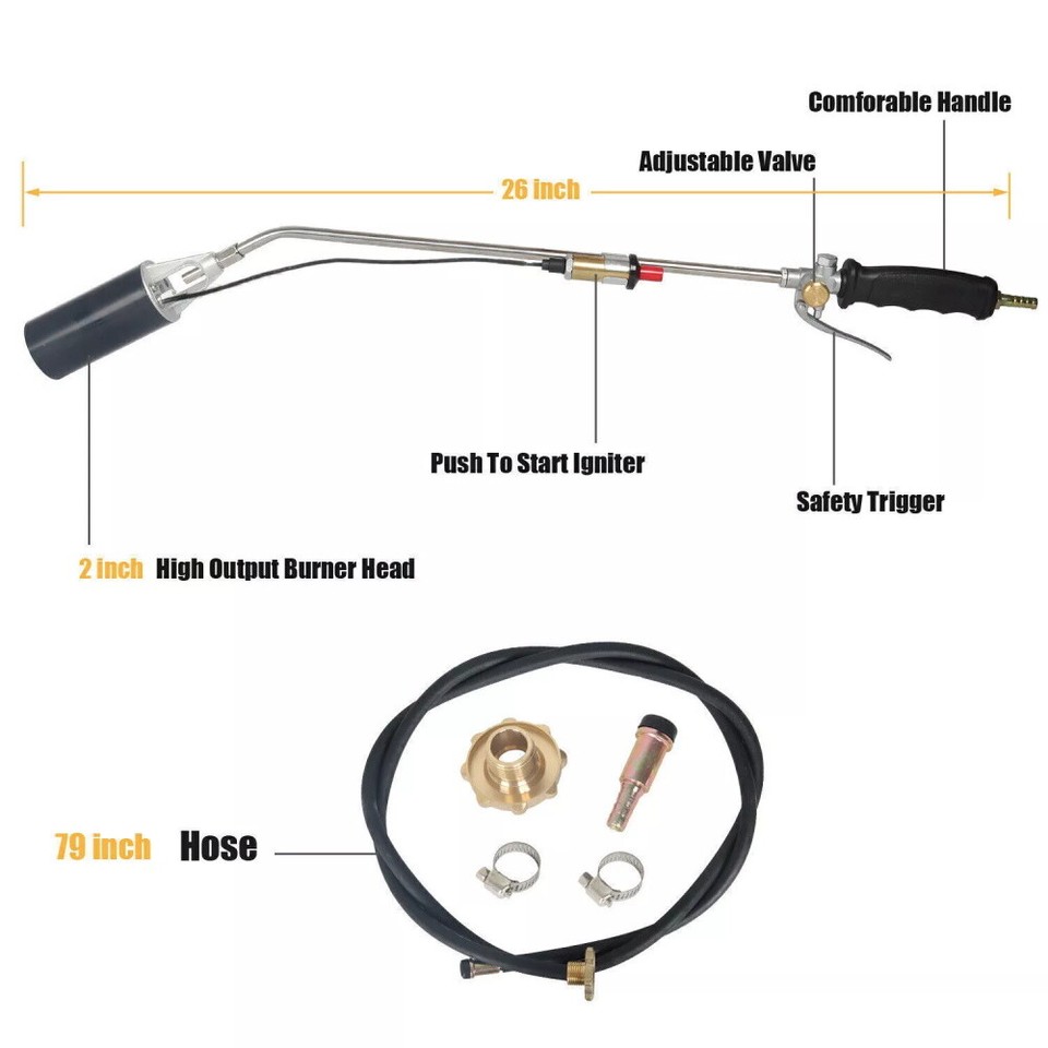 Propane Torch Portable Weed Burner Ice Snow MelterOutdoor Flame Thrower ...