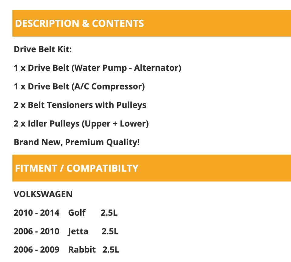Drive Belt Kit: Tensioners + Idler Pulleys + Belts for VW 2.5L Jetta ...