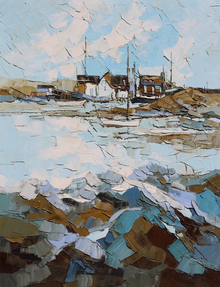 ALBERT SWAYHOOVER Original oil painting Coastal Houses along a Rocky ...