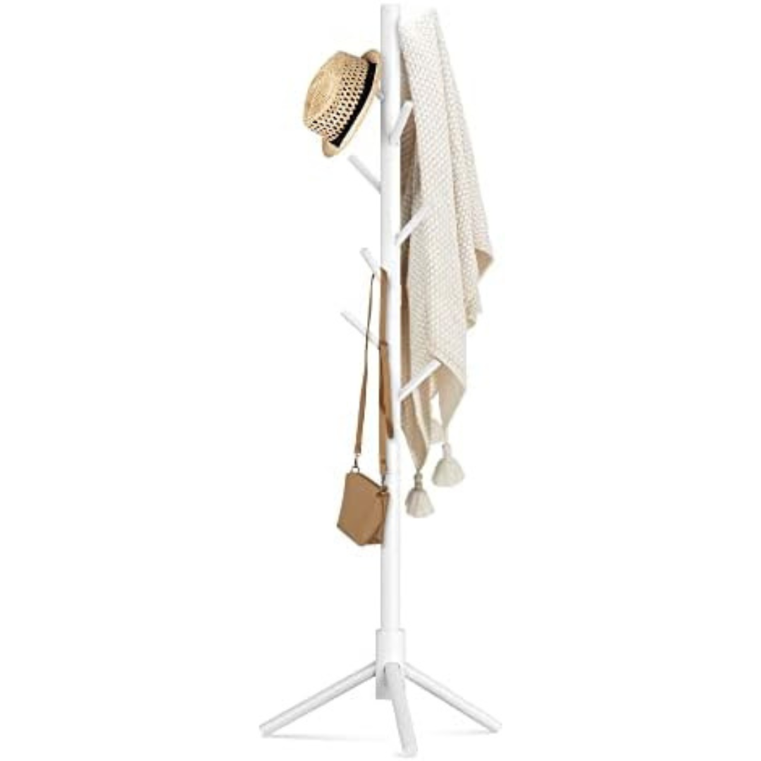 Wooden Coat Rack Stand Free Standing Tree Clothes Hanger Hat Coat Rack ...