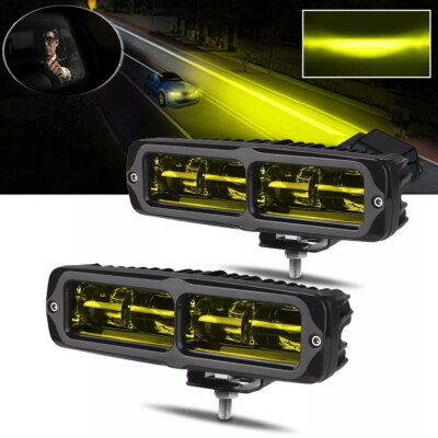 2X 6inch Yellow Amber LED Driving Work Lights Bar Spot Pods Fog Lamp ...