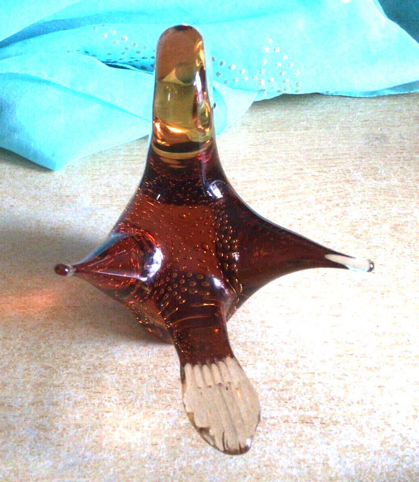 Vintage Art Glass Amber Bird/duck Paperweight controlled bubbles inside ...