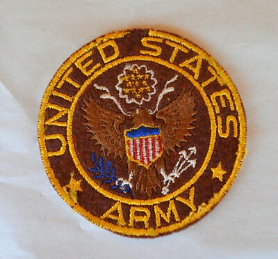 VTG Used US Army Round Sew On Patch Brown Felt w Golden Yellow ...