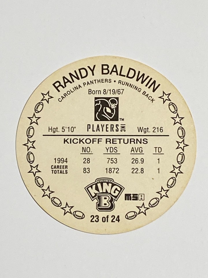 1995 King B Football Base Card Disc #23 Randy BALDWIN | eBay