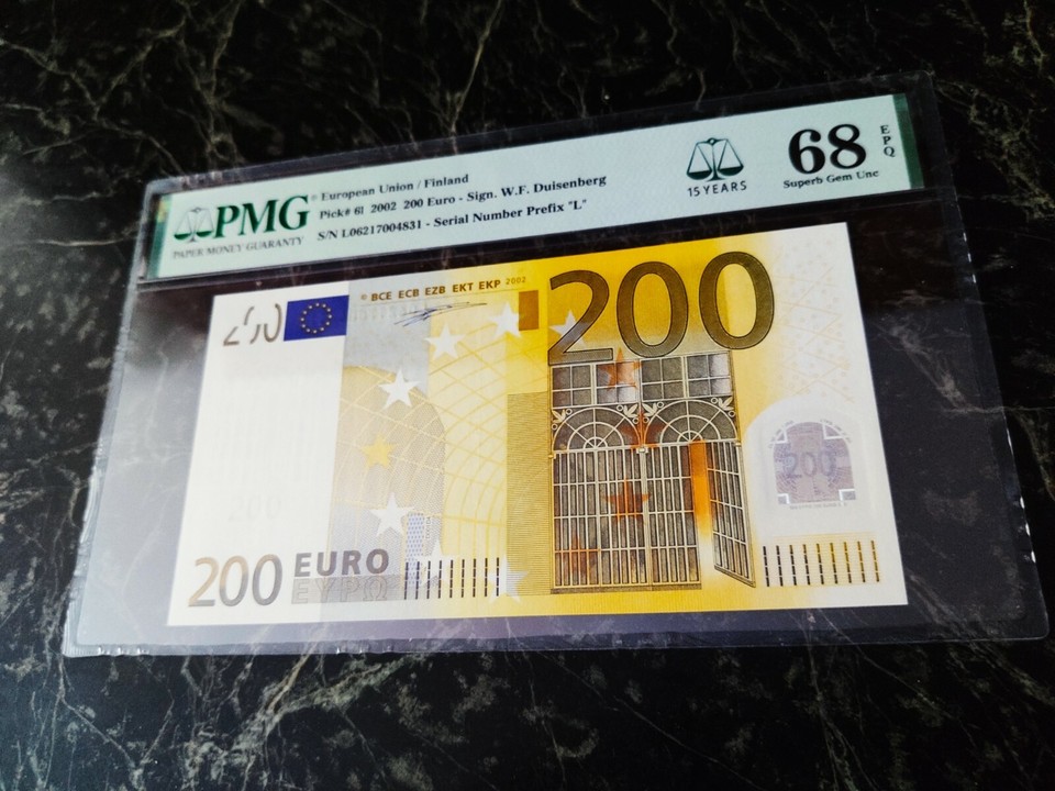EURO 200 BANKNOTE PMG 68 🇪🇺 W.F.DUISENBERG FINLAND 2002 "L" MONEY RARE ...