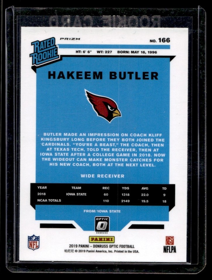 2019 Donruss Optic Bronze Hakeem Butler Rookie Arizona Cardinals #166 ...