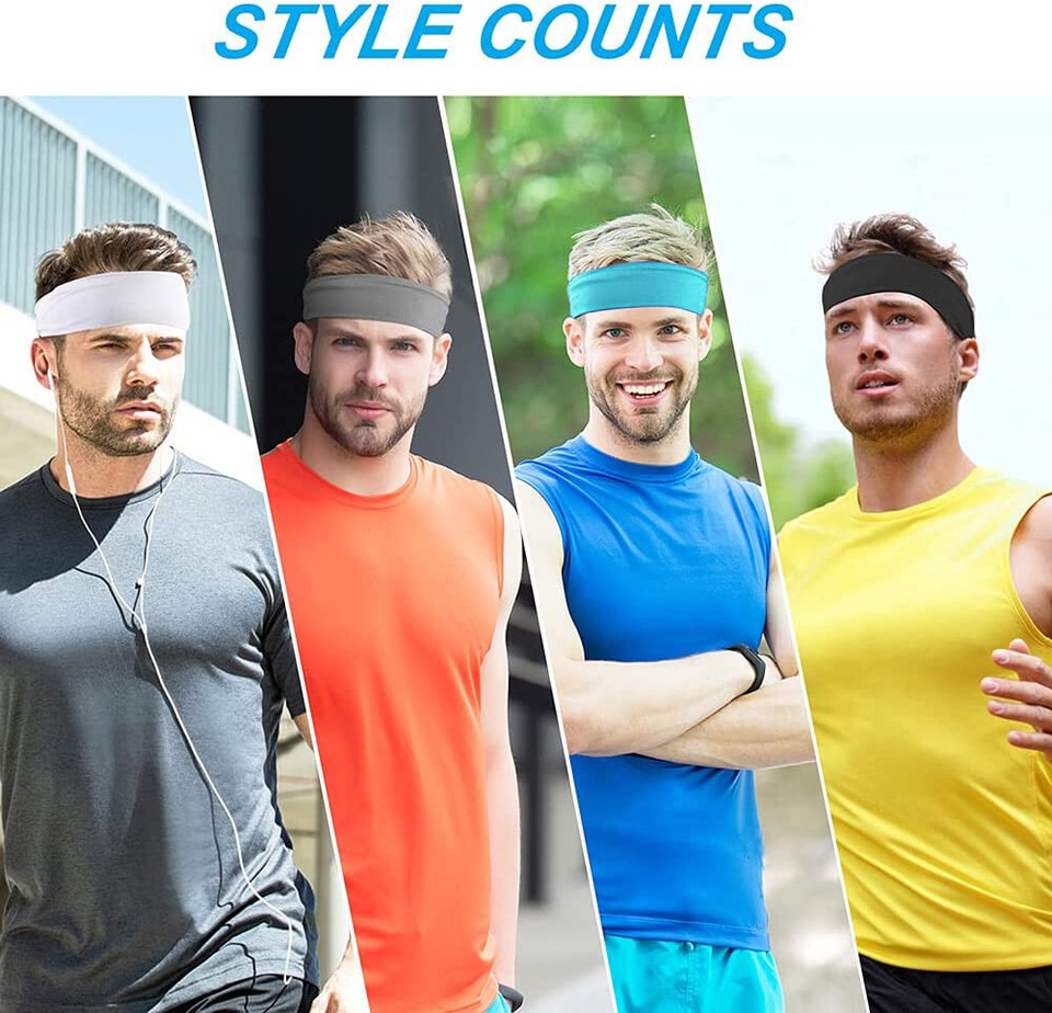 Men Headband Sweat Band Wide Headbands for Running Cycling Tennis Gym ...
