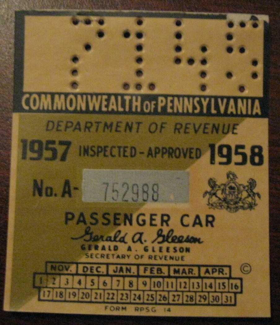 Vintage Original 1957 - 1958 PA Pennsylvania Inspection Sticker Old ...