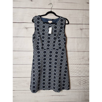 Loft Womens A Line Dress Blue White Geometric Stretch Sleeveless ...