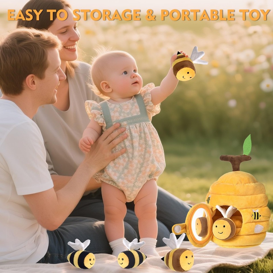 Baby Toys Soft Beehive with 5 Stuffed Bees Crinkle Rattle Mirror ...