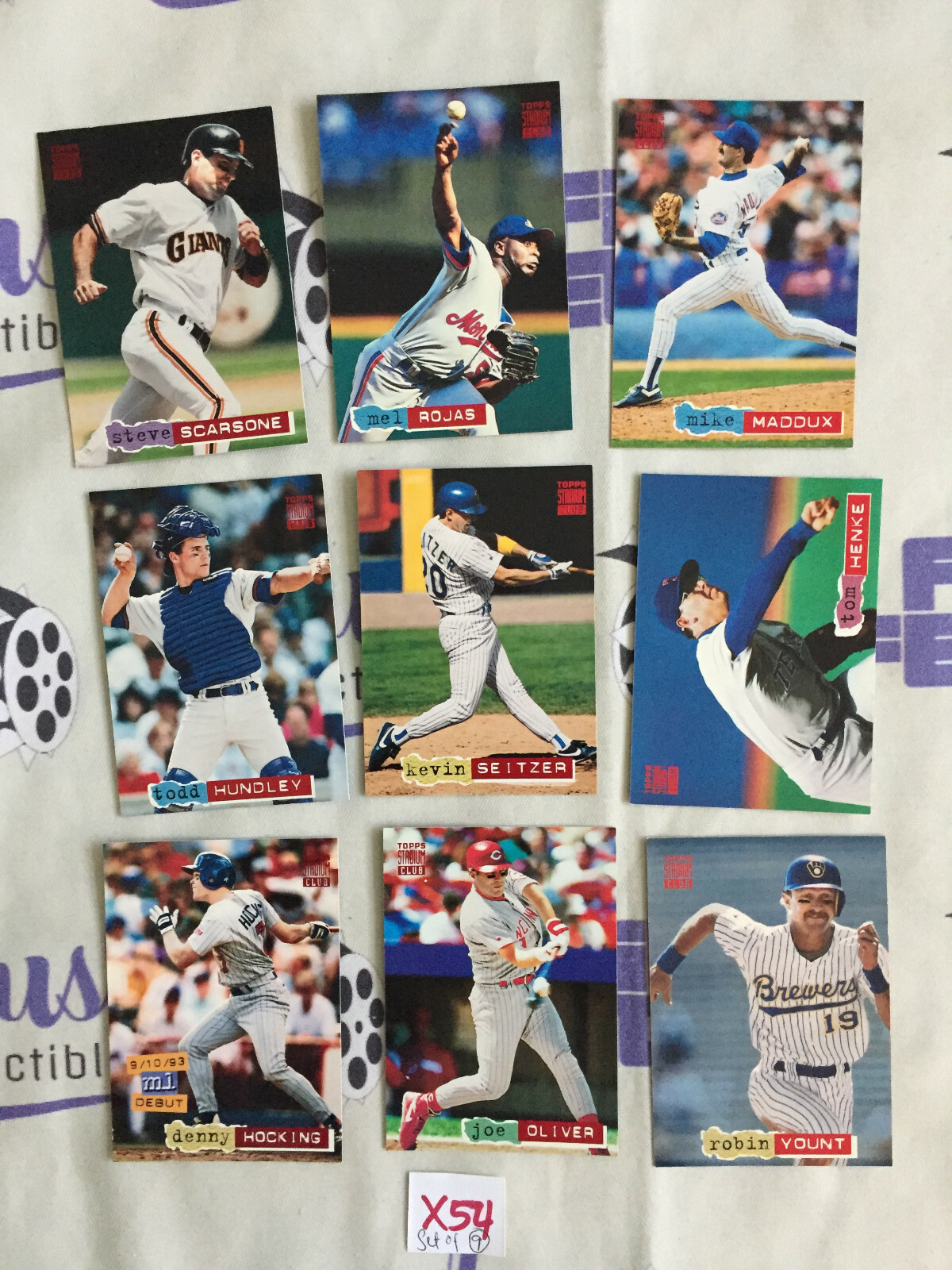 Set of 9 BASEBALL Trading Cards Mike Maddux Tom Henke Steve Scarsone ...
