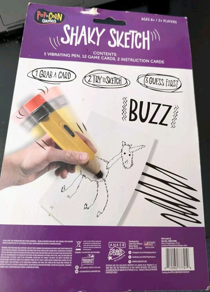 Pop+Corn Games 7'' Shaky Sketch Vibrating Pen and 12 Game Cards | eBay