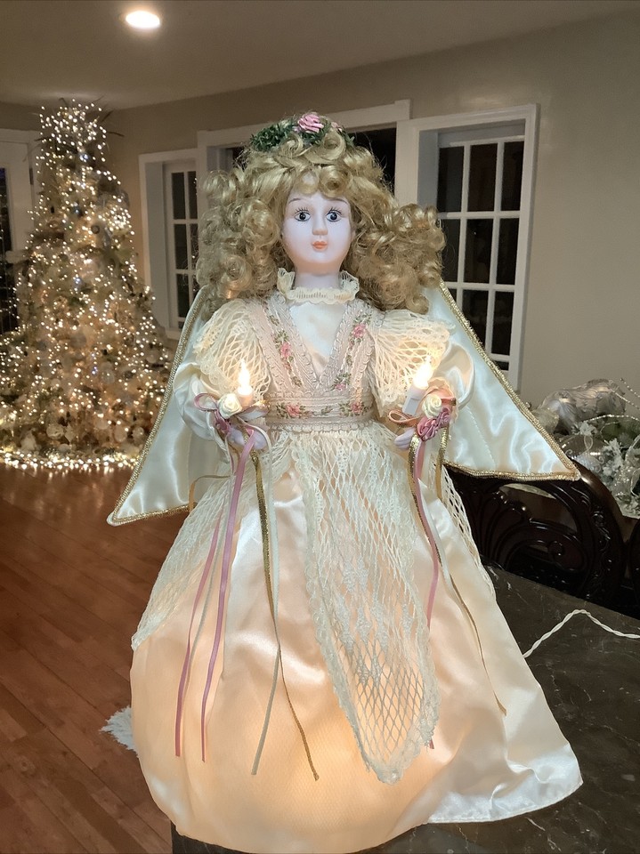 Victorian Christmas Angel Tree Topper Light-up Porcelain Face Hands 16 ...