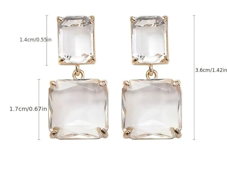 Crystal Clear Square Drop Earrings, Statement Earrings,Transparent ...