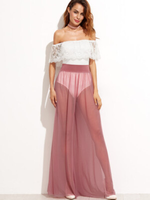 Womens Mauve Pink Sheer Palazzo Pants EDC EDM Burning Man | eBay