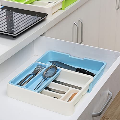 3in1 Cutlery Tray Expandable Utensils Holder Plastic Kitchen Drawer ...