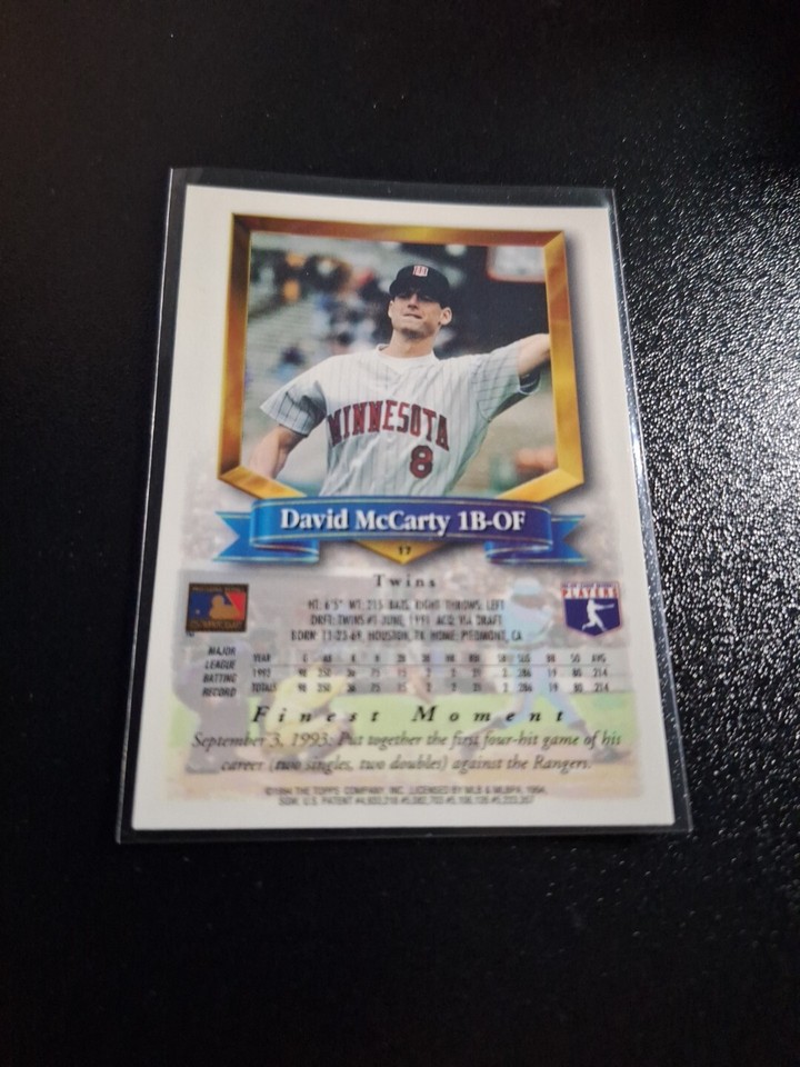 1994 TOPPS FINEST BASEBALL #17 DAVID McCARTY MINNESOTA TWINS NRMT-MT ...