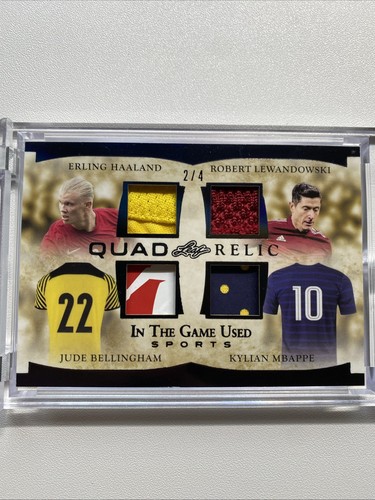 Haaland/Lewandowski/Bellingham/Mbappe Quad Relic Leaf 2/4 Game Used ...