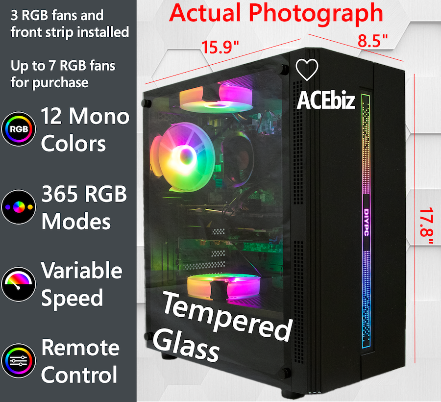 RGB Gaming PC Core i7 i5 SSD WiFi Oculus VR HDMI Desktop Computer GTX ...