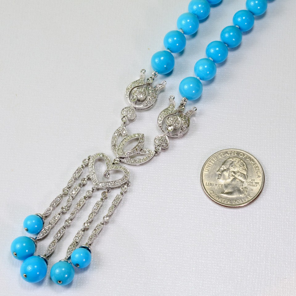 GIA Sleeping Beauty Turquoise 16.5" necklace 14k Solid White Gold ...