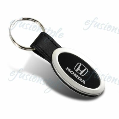For Honda Logo Black Leather Oval Chrome Key Fob Keyring Keychain ...