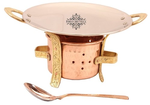Copper Brass Sigdi Angeethi- 1 Steel Copper Tawa & 1 Spoon- Tableware 3 ...