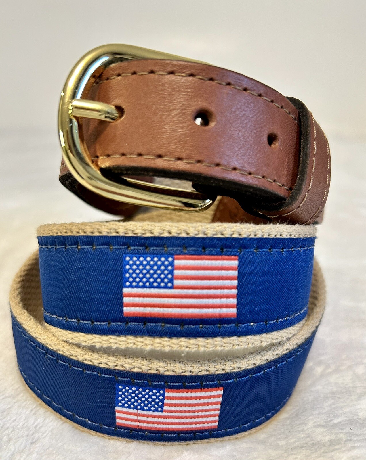 Zep-Pro American Flag Belt Navy Tan Webbing Leather B… - Gem