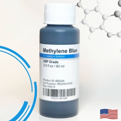 Methylene Blue USP Grade 1% Aqueous Solution 2oz 60 ml Pure Reagent ...